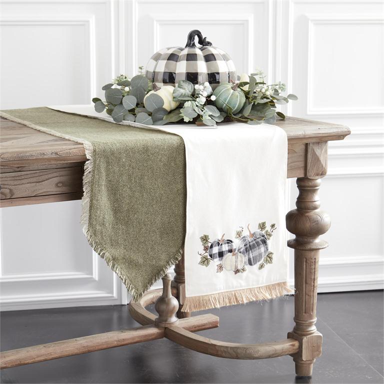 Cream Canvas Table Runner w/Applique Pumpkin