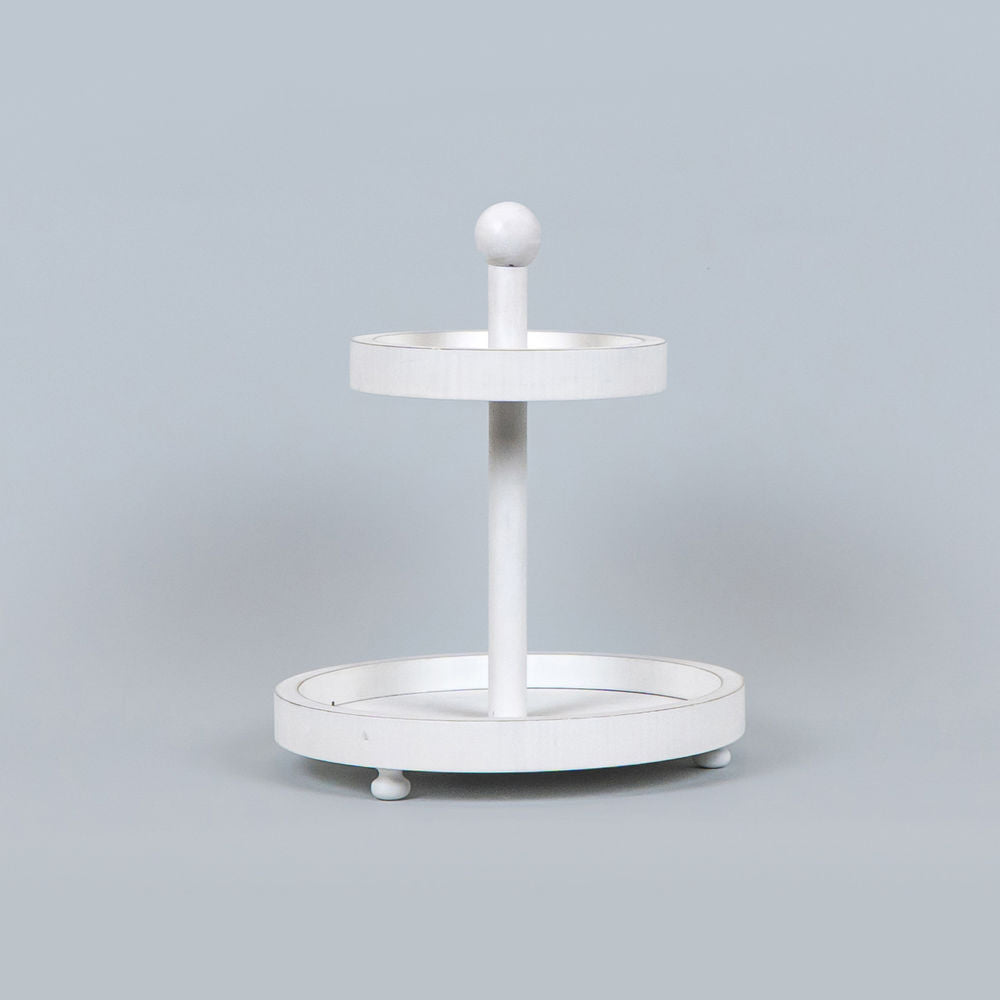 Two Tiered Wood Tray, White