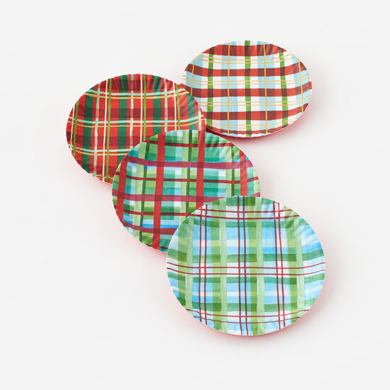 Plaid Melamine Plates – Holiday Dinnerware Set (Set of 4)
