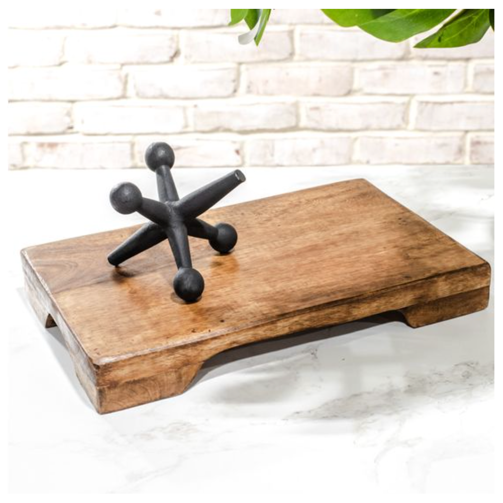 13.8" Mango Wood Pedestal – Opal and Olive