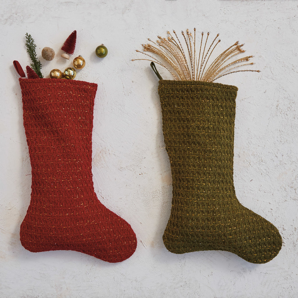 Woven Cotton Stocking w/ Metallic Gold Thread – Opal and Olive