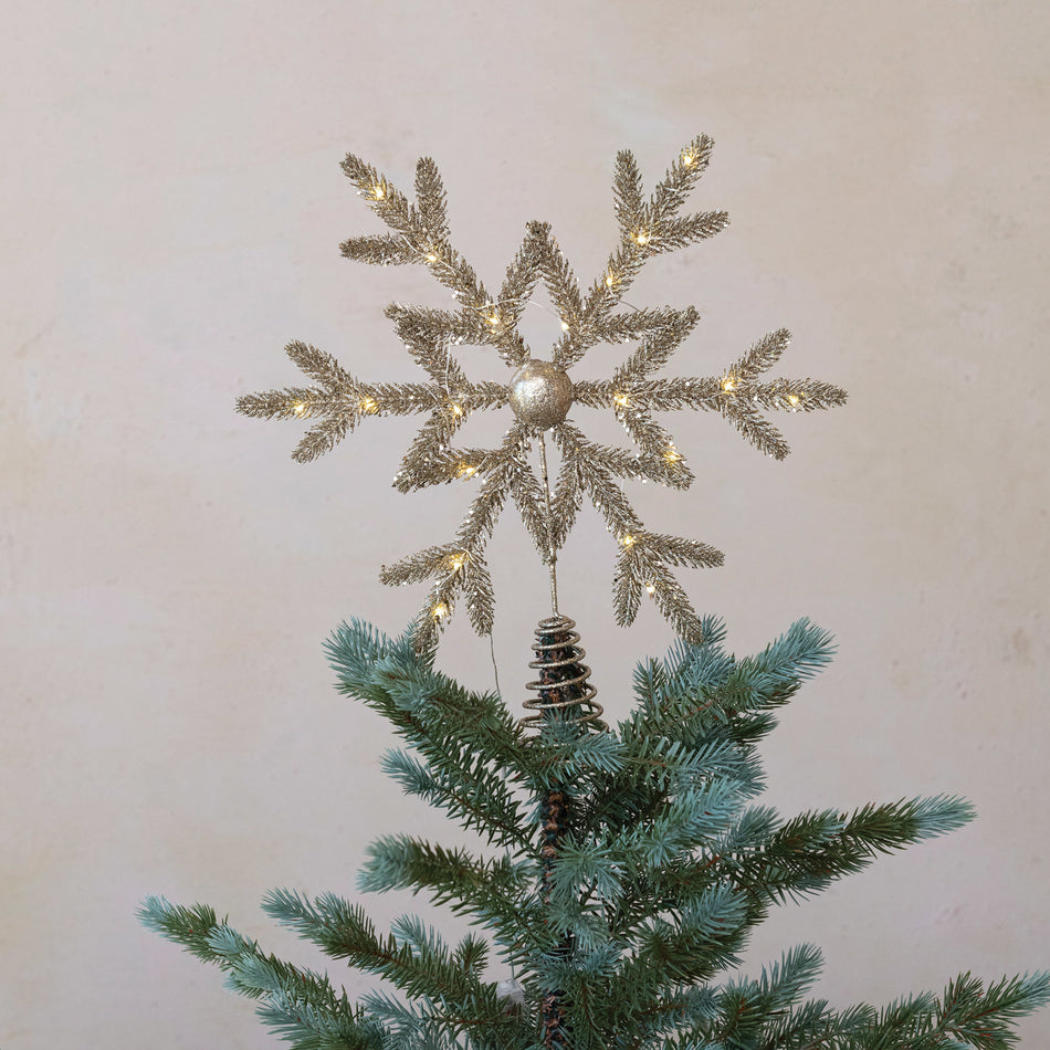 Plastic & Metal LED Snowflake Tree Topper w/ Glitter, ChampagnePlastic ...