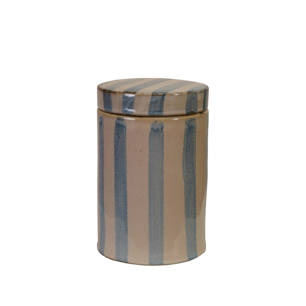 Hand-Painted Stoneware Striped Jar with Lid (Each Will Vary) – Opal and ...
