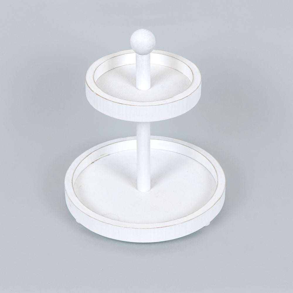 Two Tiered Wood Tray, White